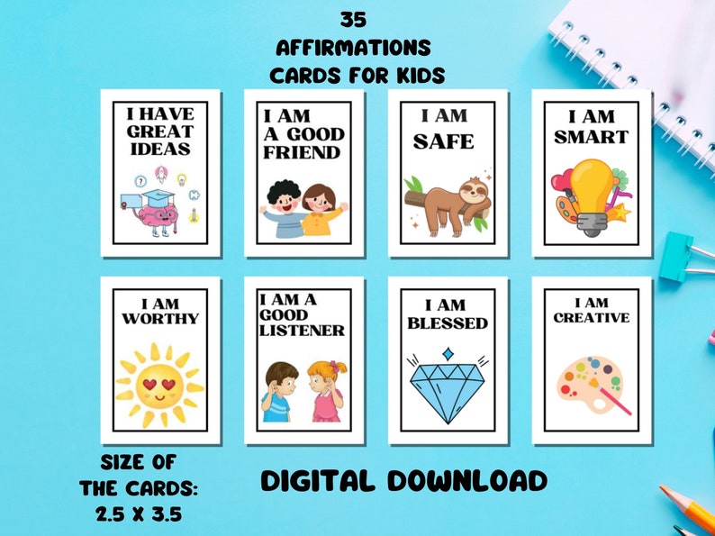 I Am Affirmations Cards Kids Daily Affirmations Flashcards Mindfulness ...