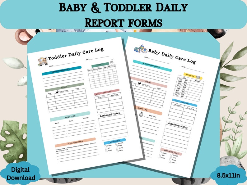 Childcare Daily Log Report Forms Baby and Toddler Activity Log Perfect ...