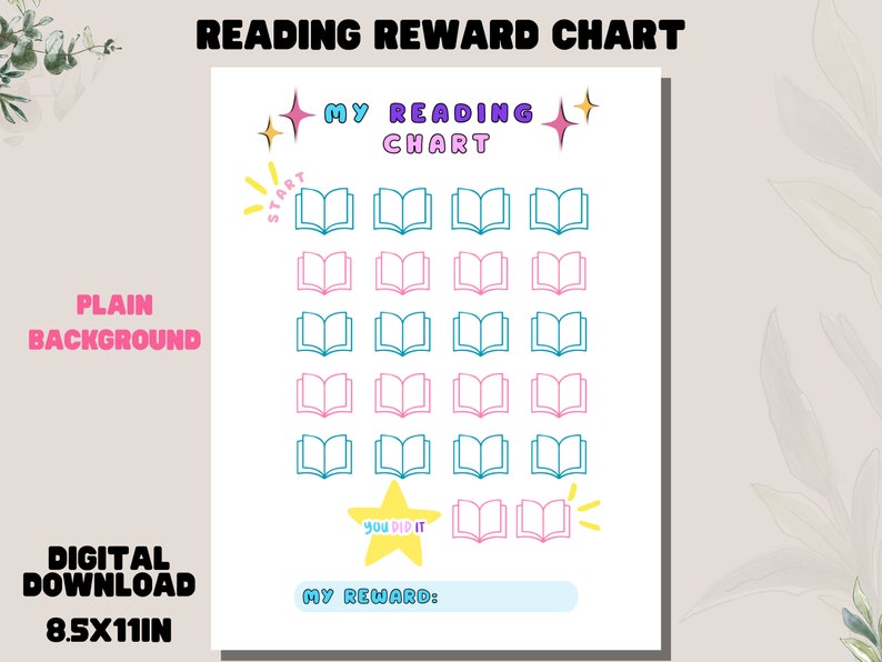 Kids Printable Reading Chart-toddler Reward Chore Chart, Behavior Chart ...
