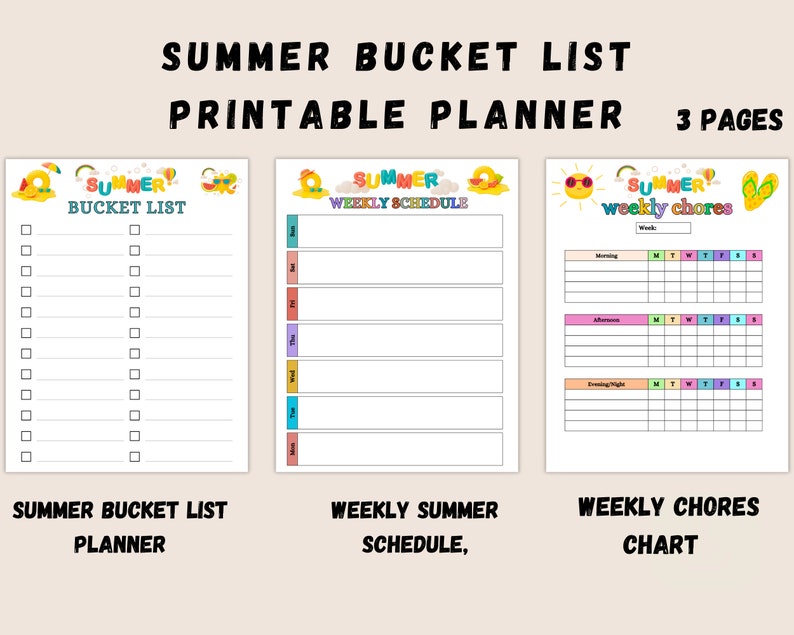 Summer Bucket List Planner Kids' Fun Activities Printable - Etsy