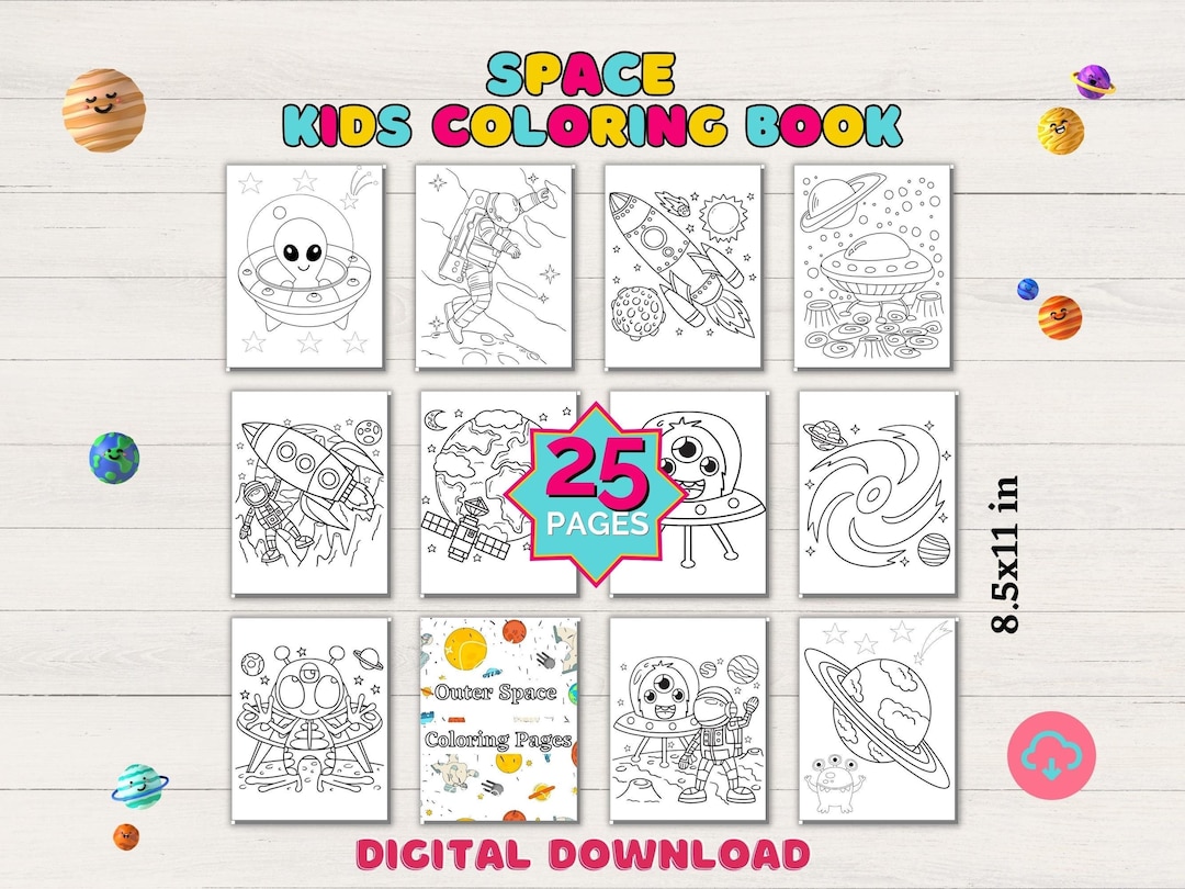 Space-themed Coloring Pages Space Planets Coloring Book Summer Activity ...