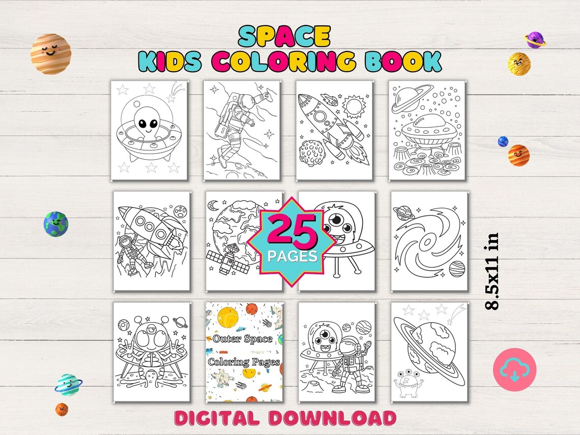 Space-themed Coloring Pages Space Planets Coloring Book Summer Activity ...