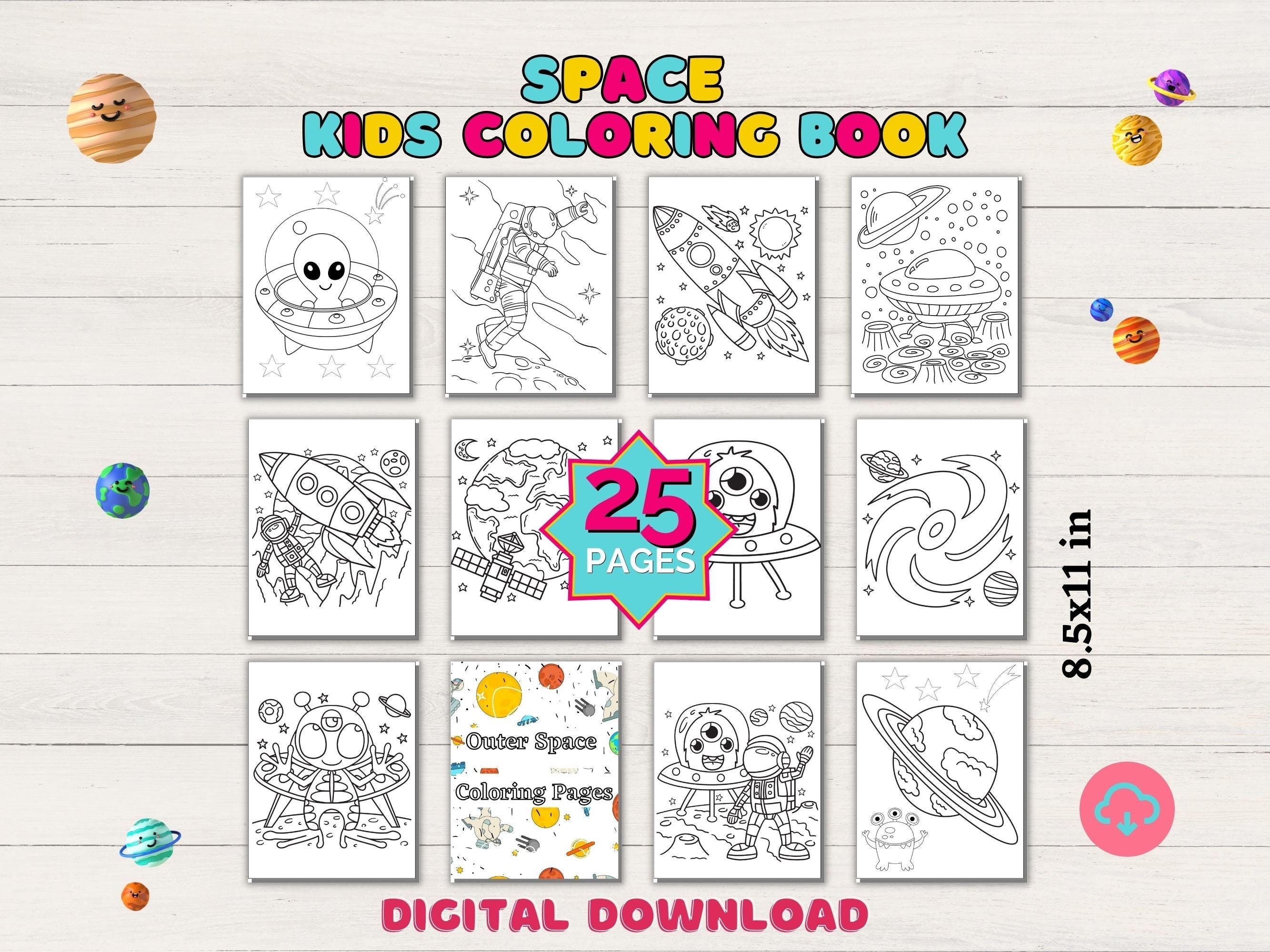 Space-themed Coloring Pages Space Planets Coloring Book Summer Activity ...