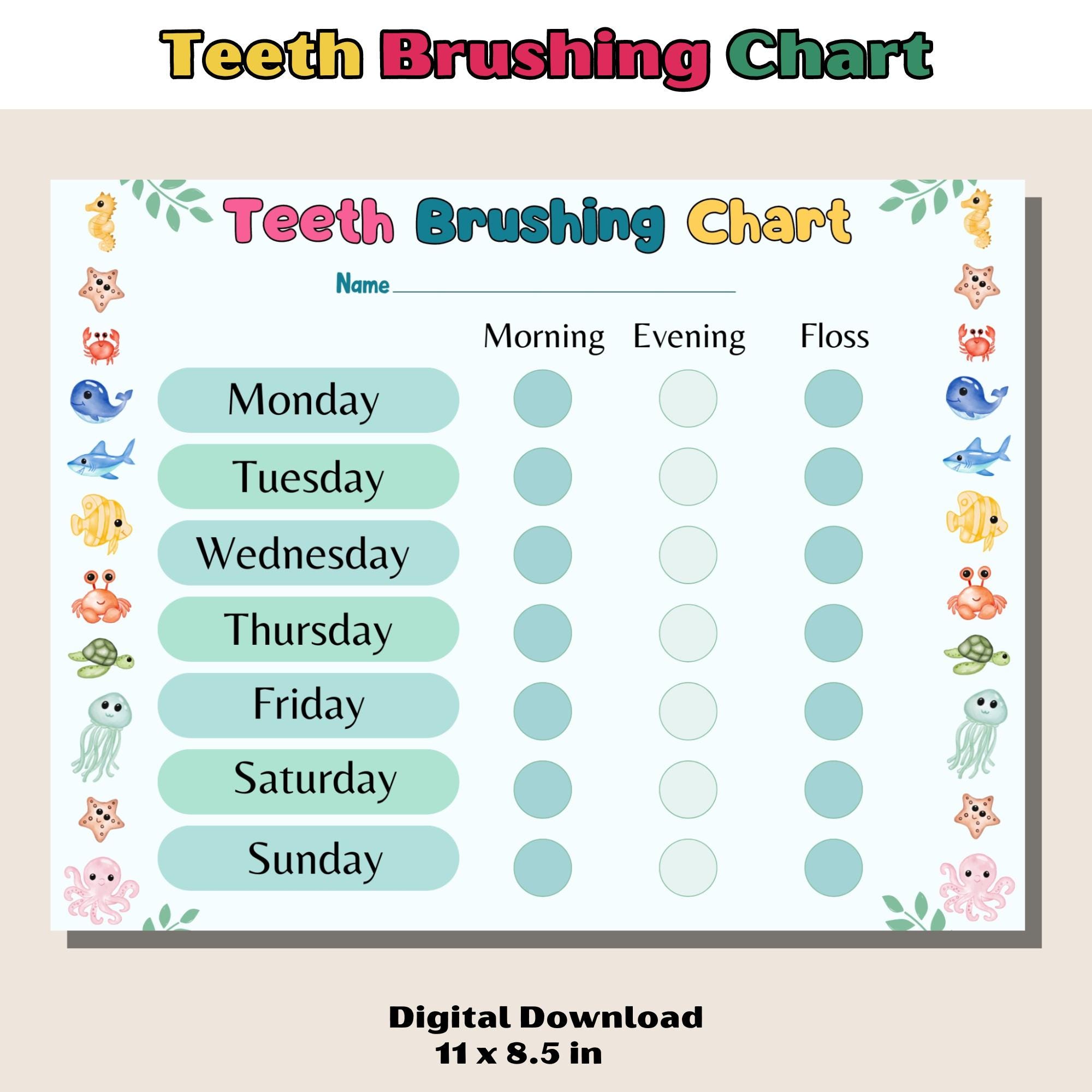 Printable Teeth Brushing Routine for Kids & Toddlers, Chore Chart Kids ...