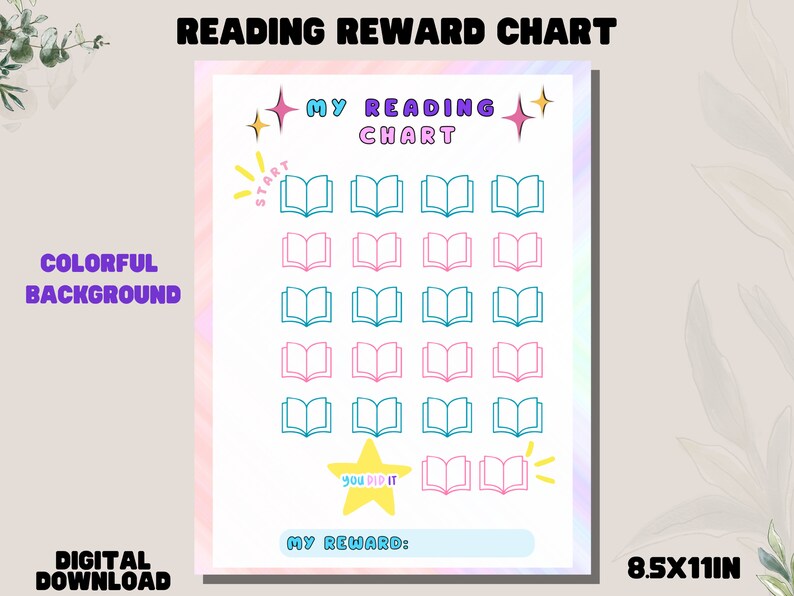 Kids Printable Reading Chart-toddler Reward Chore Chart, Behavior Chart ...
