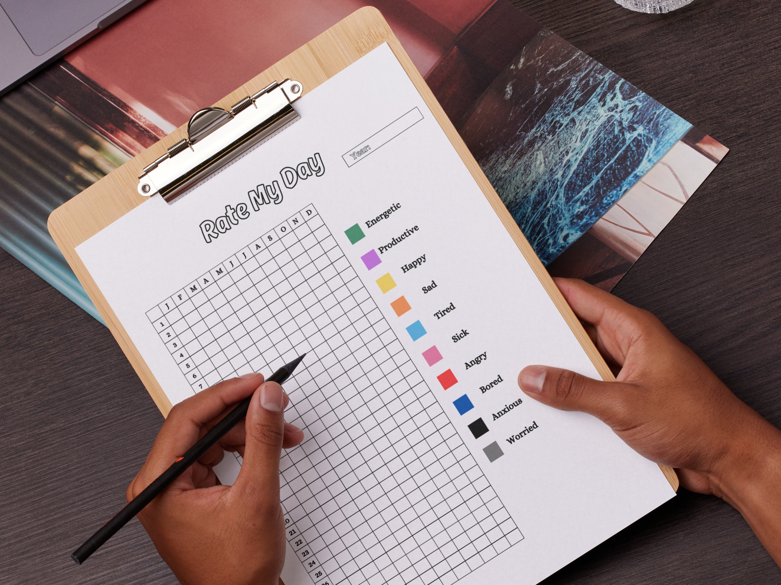 Rate My Day Printable Emotional Support Year-in-pixels Tracker-mood ...