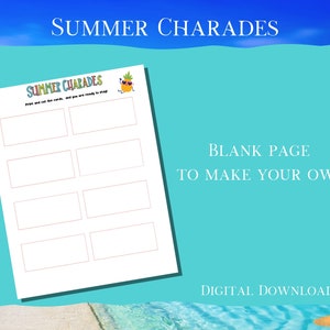Summer Charades Printable Game for Kids and Adults Indoor Family Fun ...