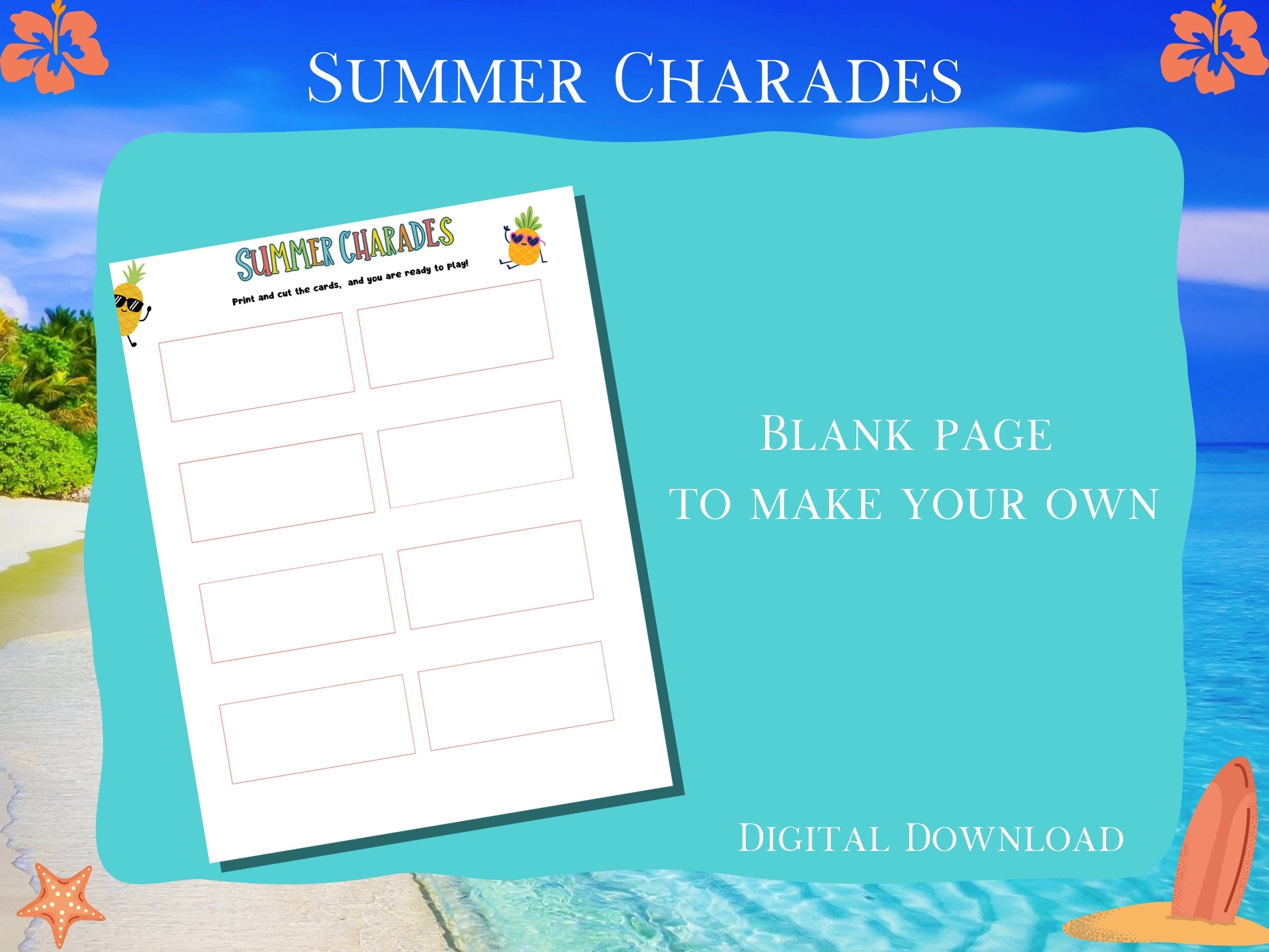 Summer Charades Printable Game for Kids and Adults Indoor Family Fun ...