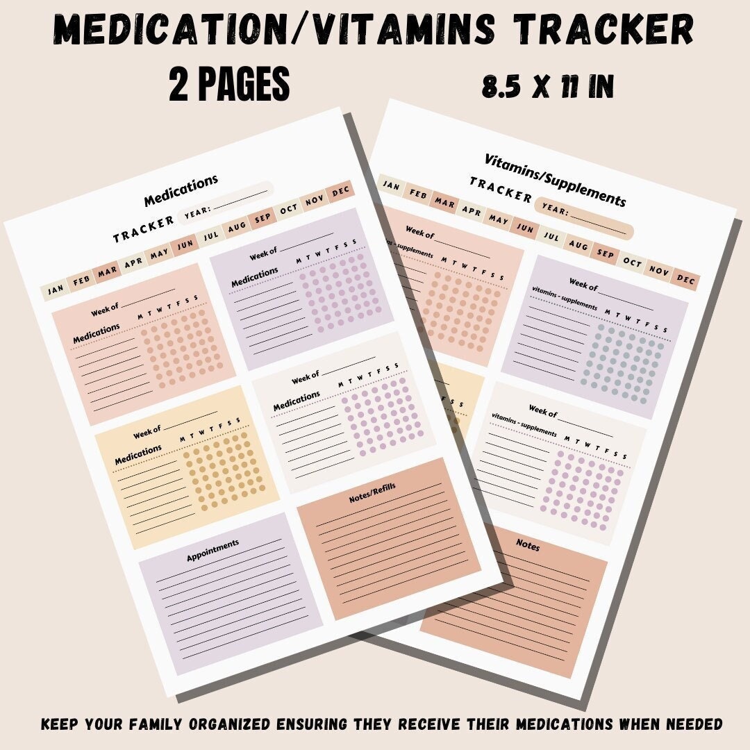 Medication Tracker Easy Medication Vitamins Printable Management Daily ...