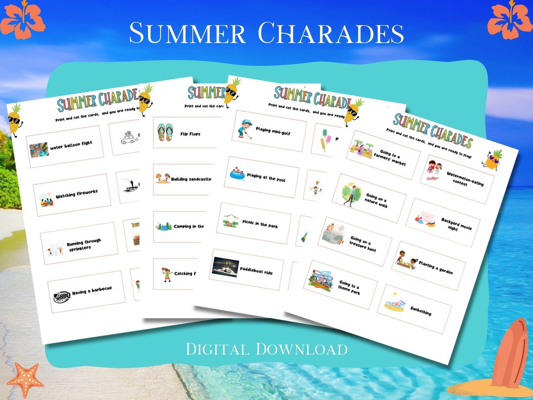 Summer Charades Printable Game for Kids and Adults Indoor Family Fun ...