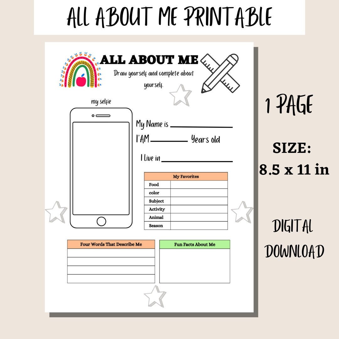 Back to School All About Me Student Worksheet First Day of School About ...