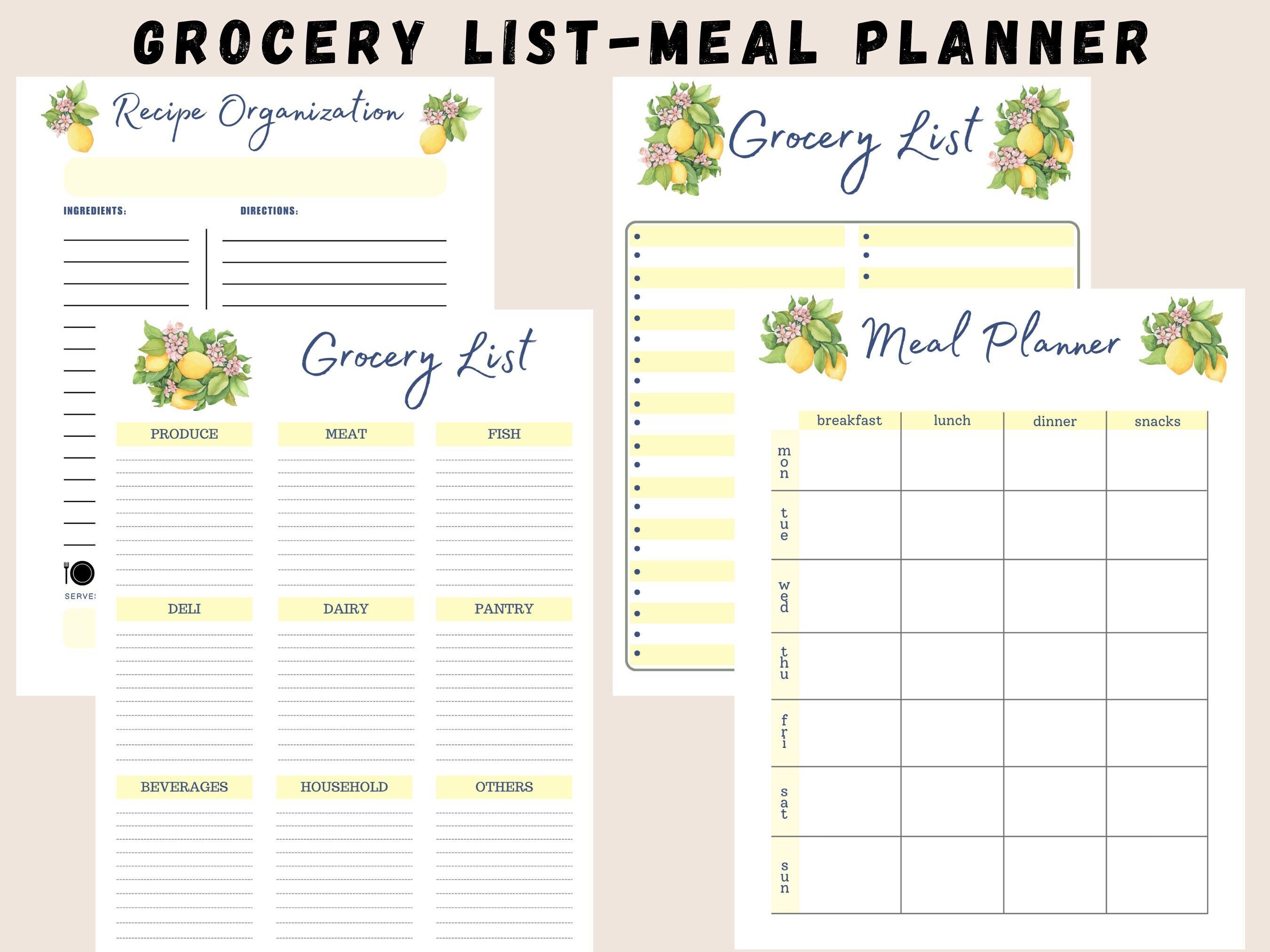 Grocery List-meal Planner Printable, Diary Meal Tracker, Weekly ...