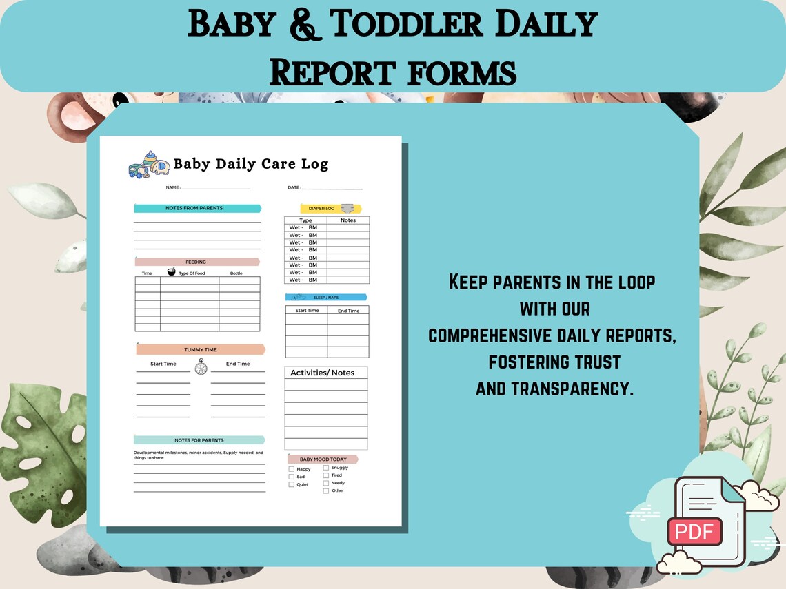 Childcare Daily Log Report Forms Baby and Toddler Activity Log Perfect ...