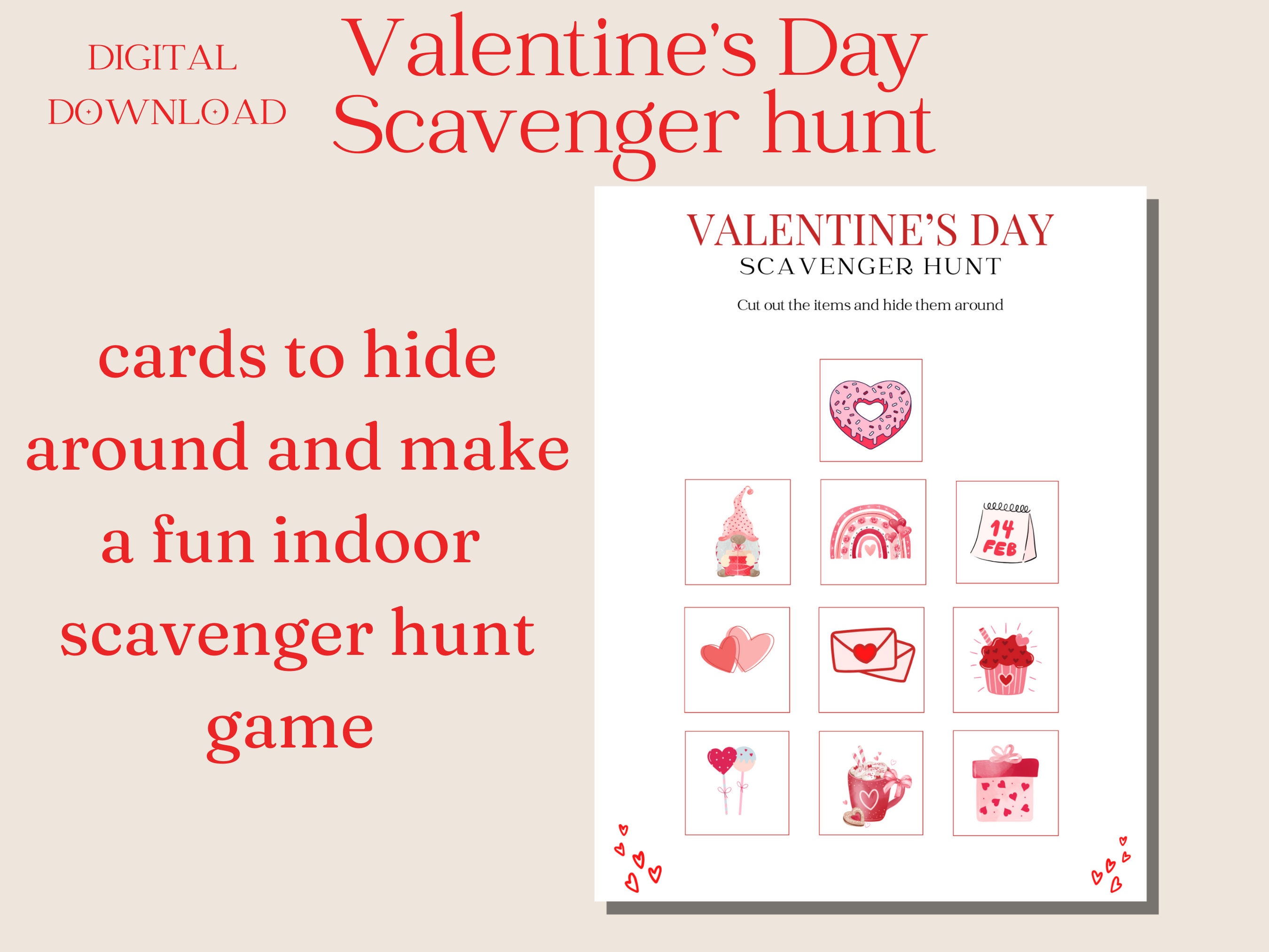 Printable Valentine's Scavenger Hunt, Kids Home Treasure Hunt Activity ...