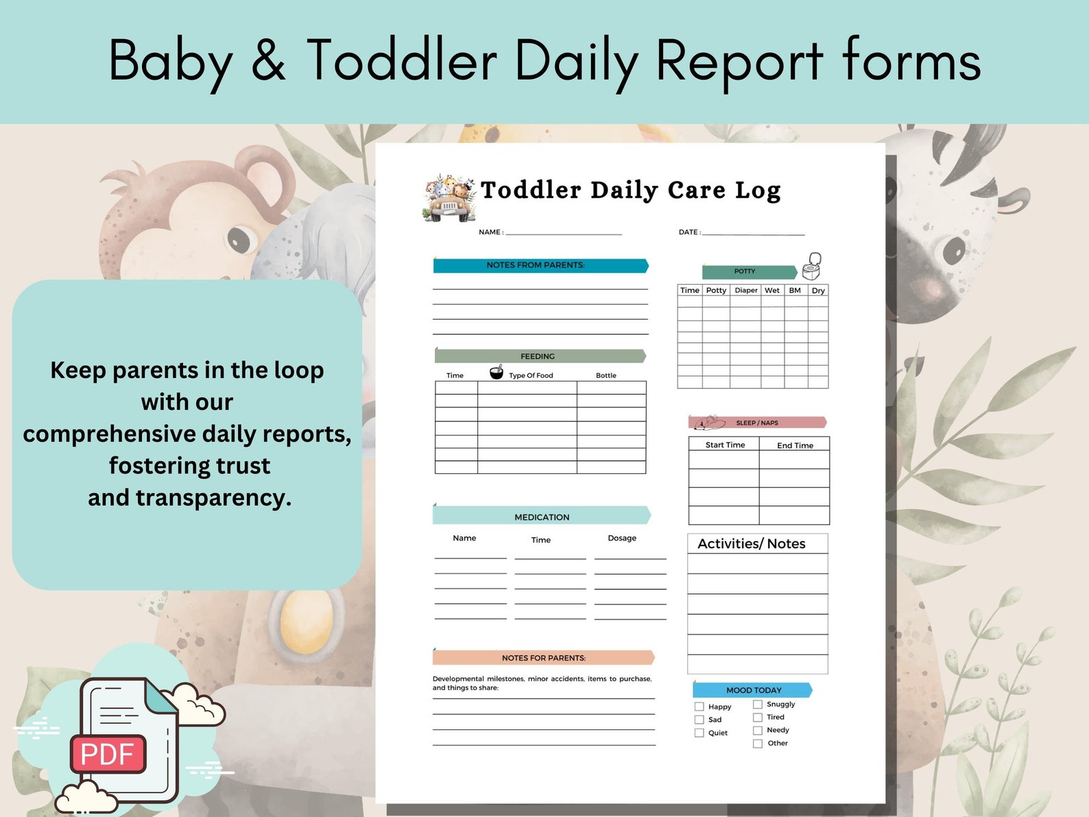 Childcare Daily Log Report Forms Baby and Toddler Activity Log - Etsy
