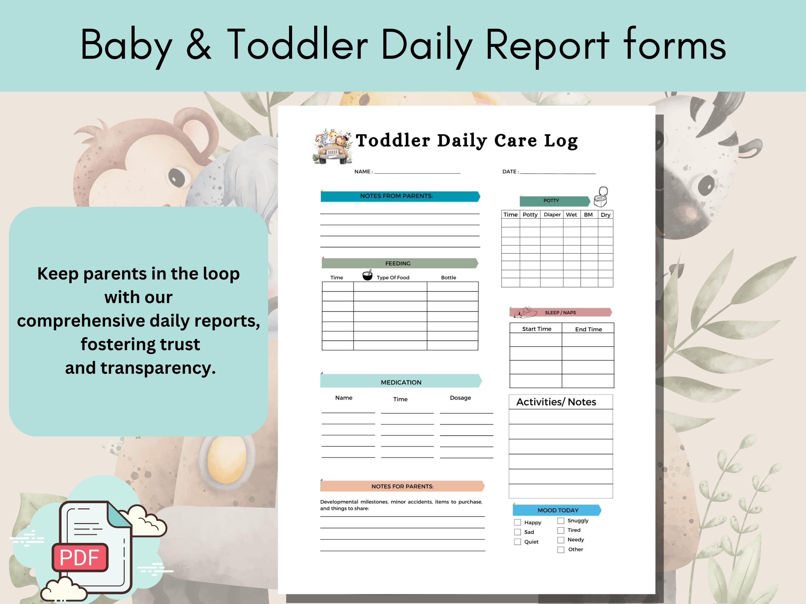Childcare Daily Log Report Forms Baby and Toddler Activity Log - Etsy