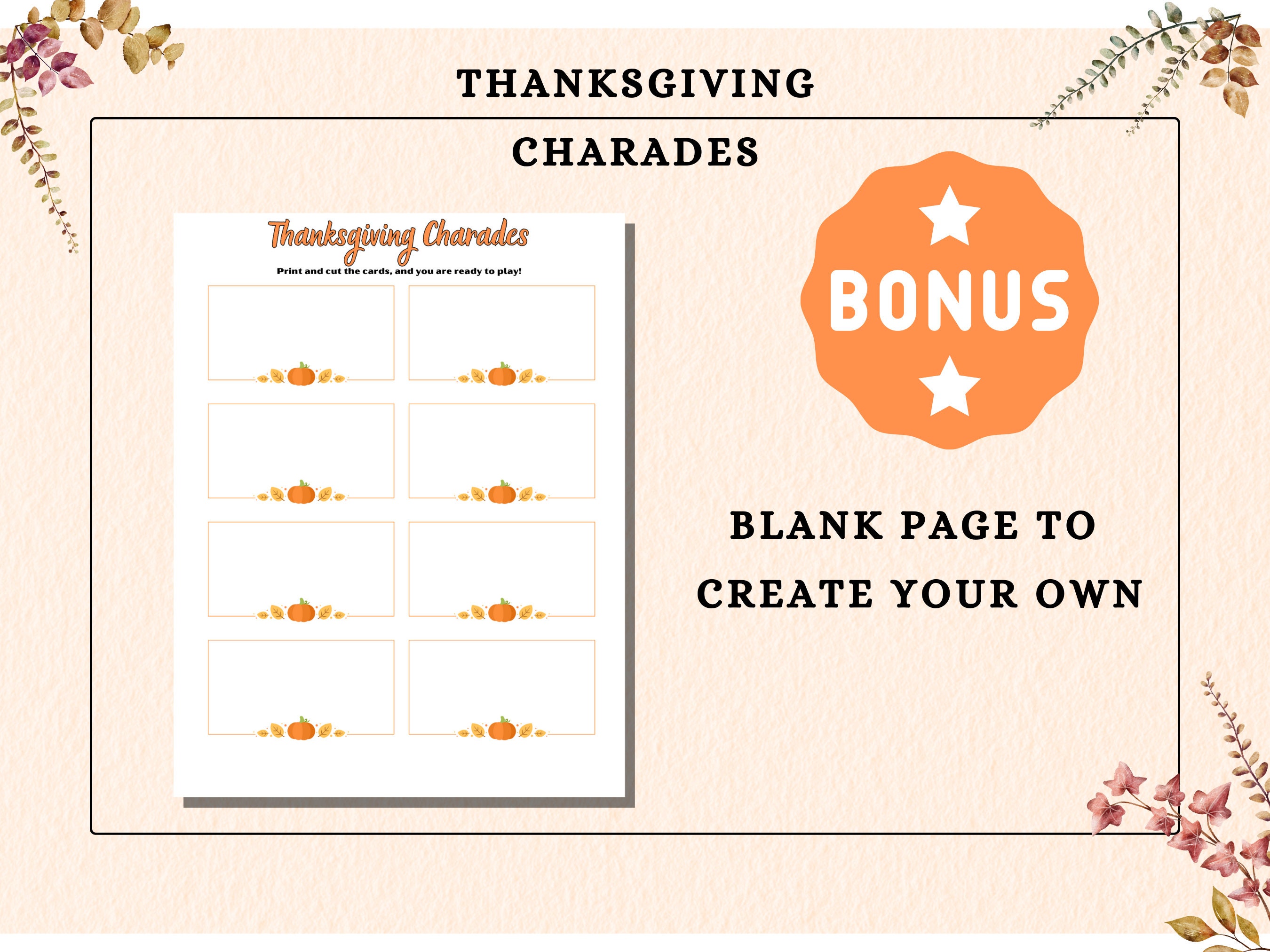 Thanksgiving Family Fun Charades Game, Printable Pictionary Trivia, Act ...