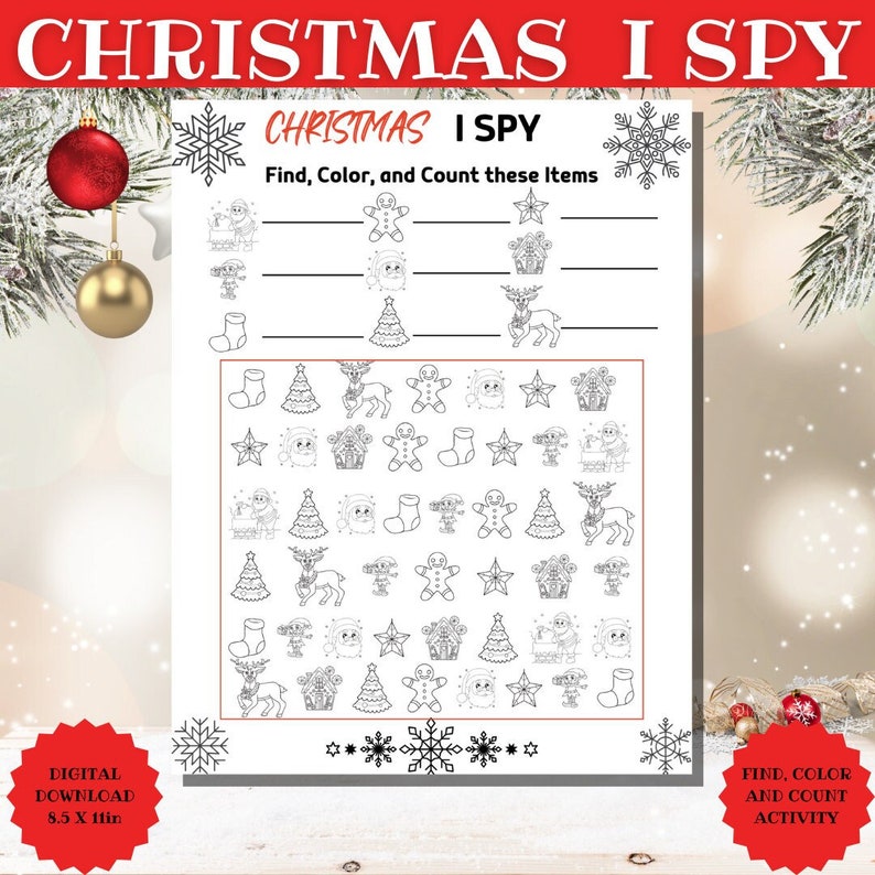 Christmas I Spy Printable Activity, Kid's Christmas Party Game, Busy ...