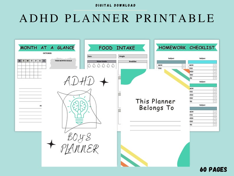 ADHD Planner for Kids Printable School Planner & Organizer/ Teens ADHD ...