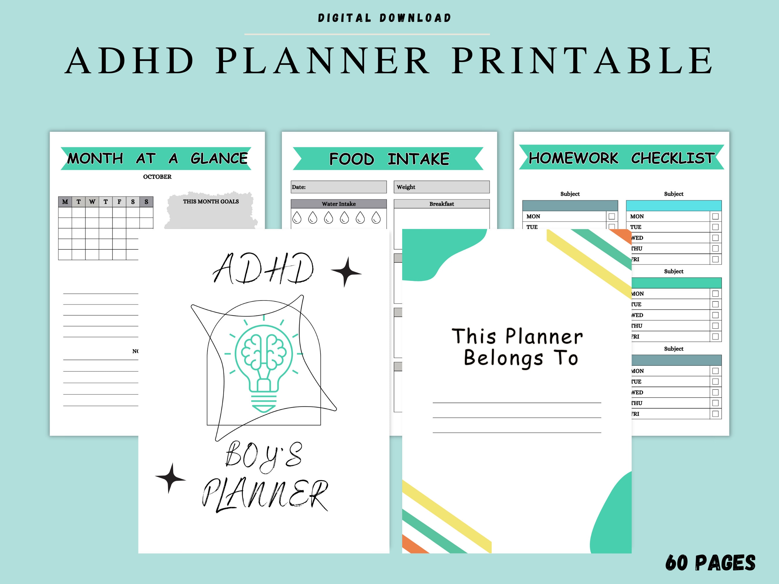 ADHD Planner for Kids Printable School Planner & Organizer/ Teens ADHD ...