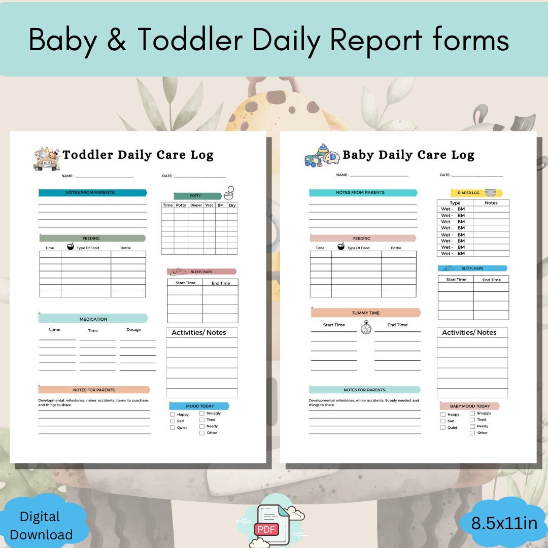 Childcare Daily Log Report Forms Baby and Toddler Activity Log - Etsy