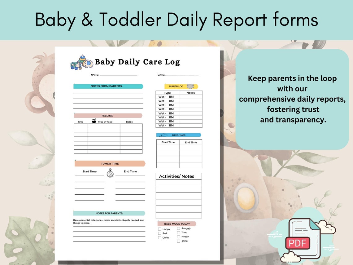 Childcare Daily Log Report Forms Baby and Toddler Activity Log - Etsy