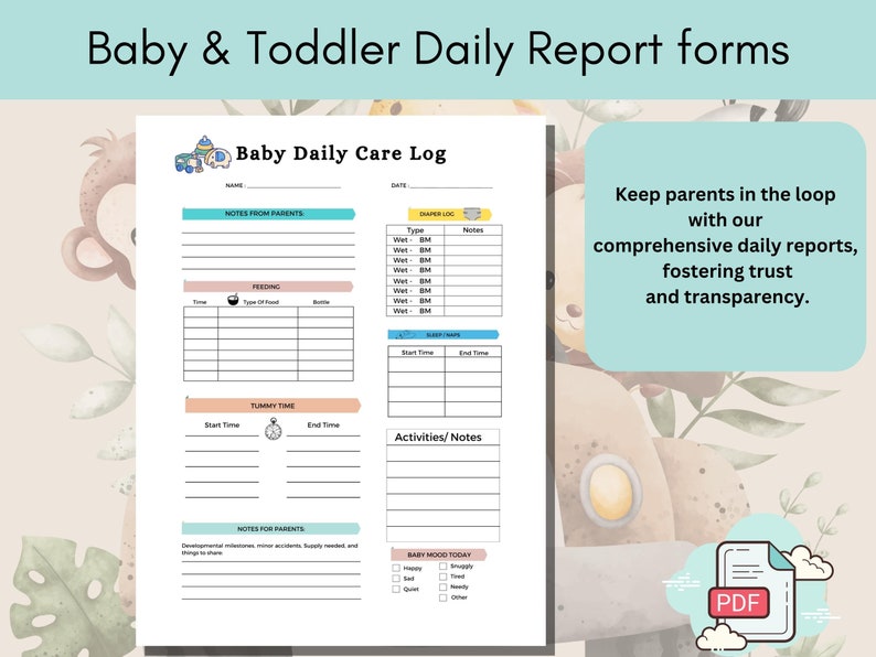 Childcare Daily Log Report Forms Baby and Toddler Activity Log - Etsy