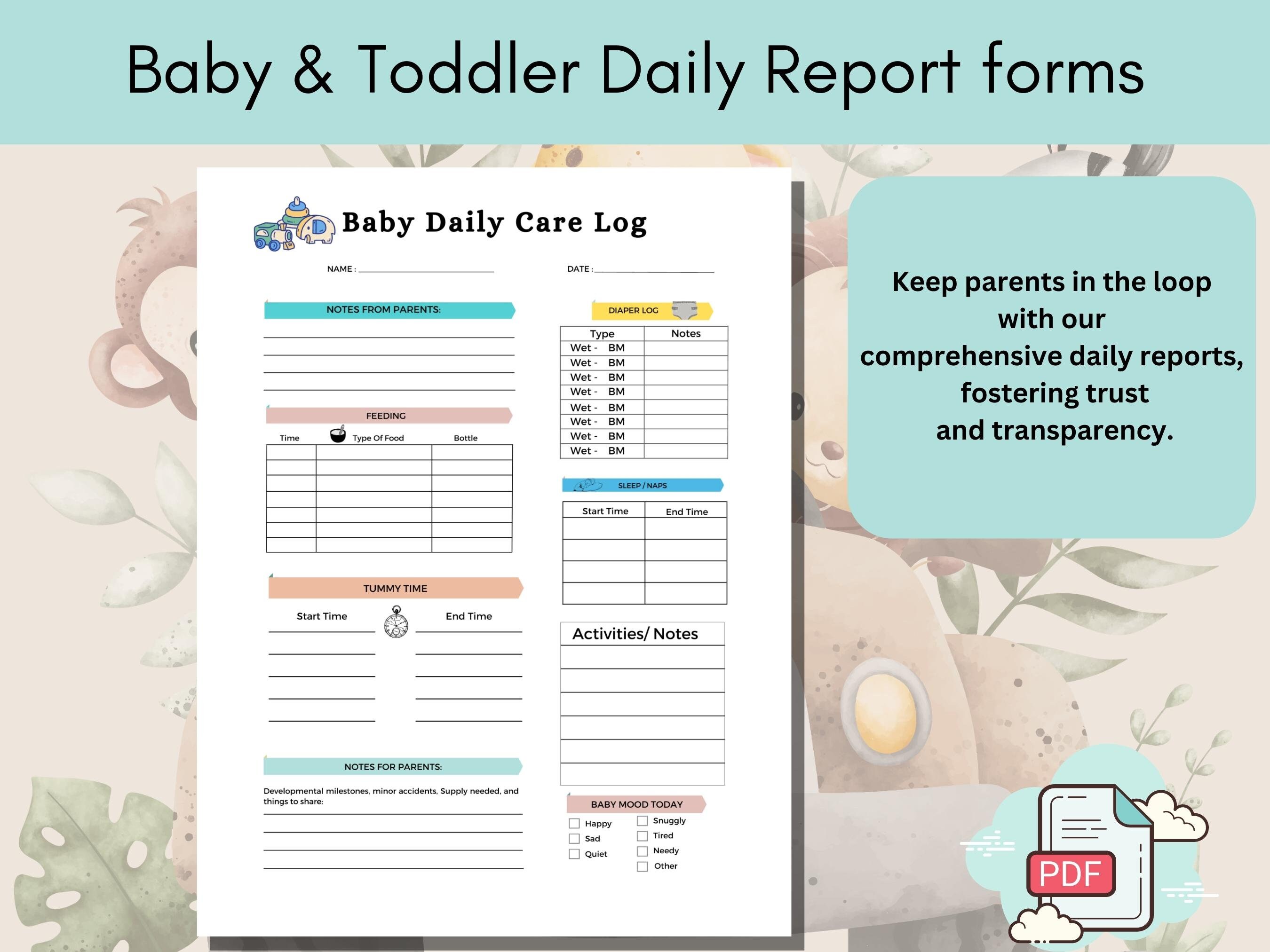 Childcare Daily Log Report Forms Baby and Toddler Activity Log - Etsy