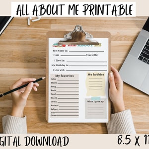 Back to School All About Me Student Worksheet First Day of School About ...