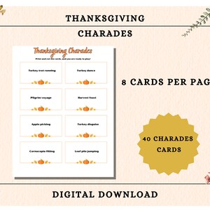 Thanksgiving Family Fun Charades Game, Printable Pictionary Trivia, Act ...