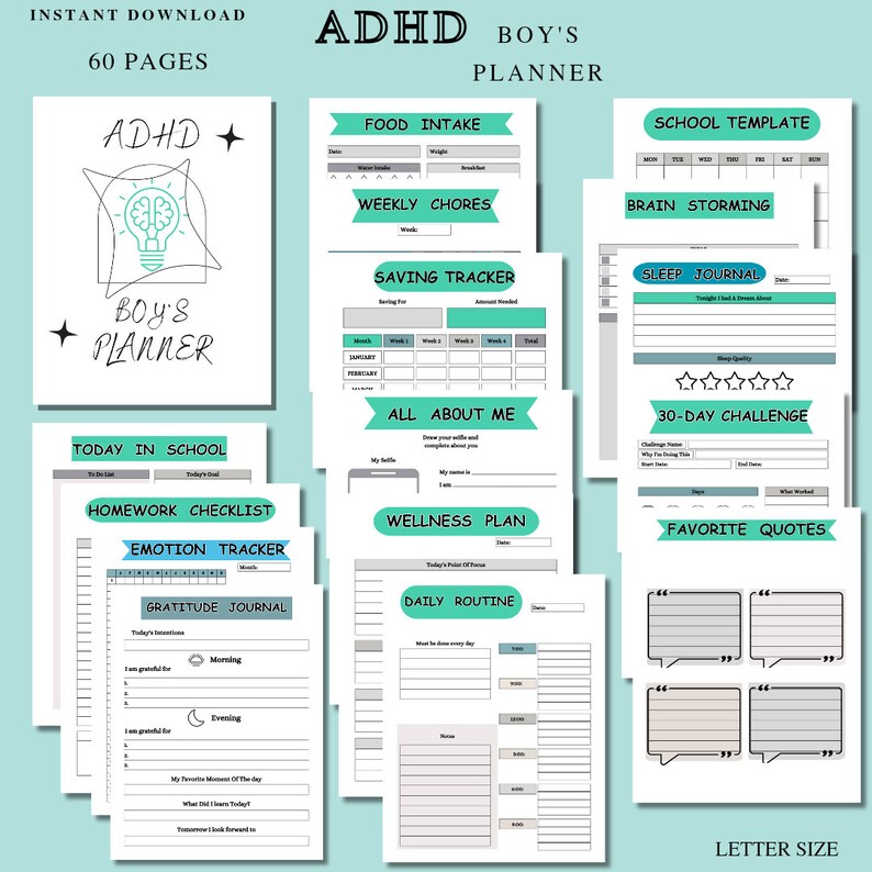 ADHD Planner for Kids Printable School Planner & Organizer/ Teens ADHD ...