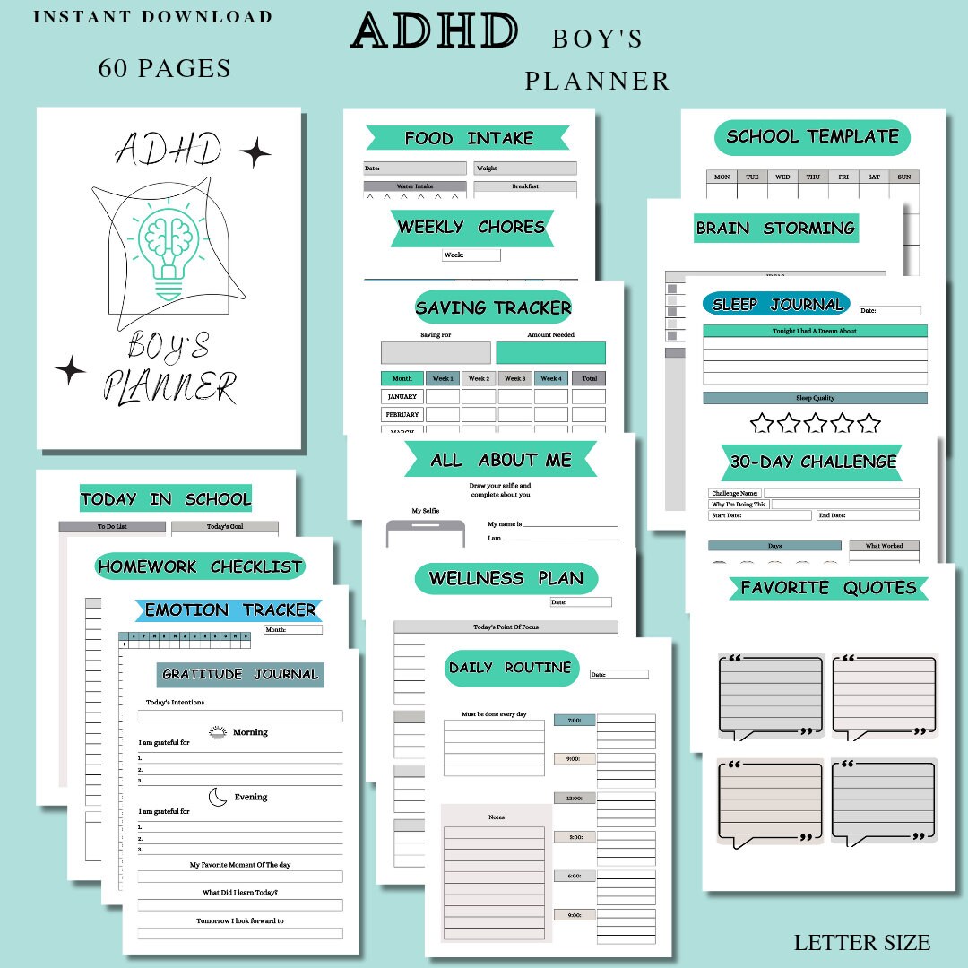 ADHD Planner for Kids Printable School Planner & Organizer/ Teens ADHD ...