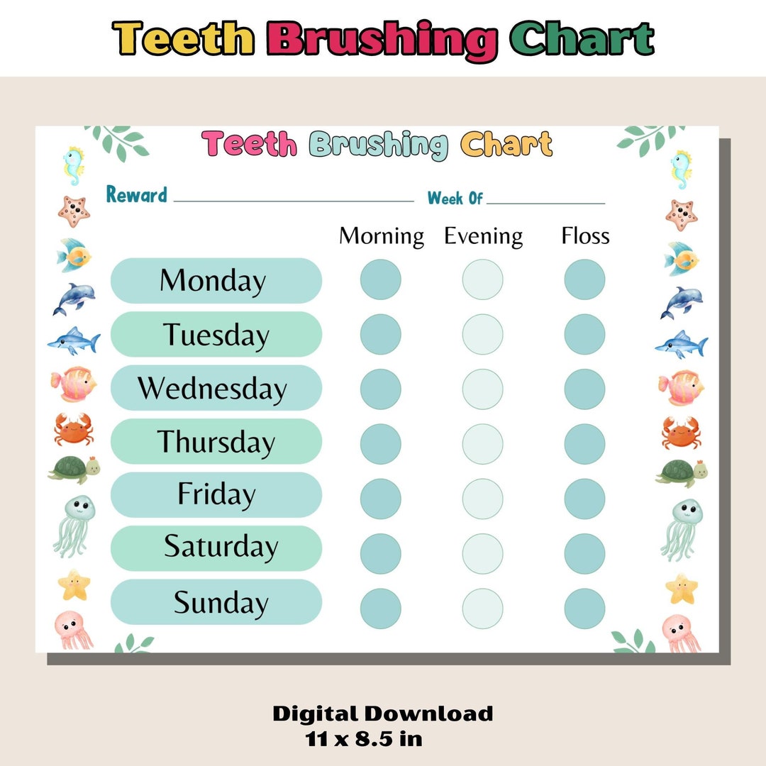 Printable Teeth Brushing Routine for Kids & Toddlers, Chore Chart Kids ...