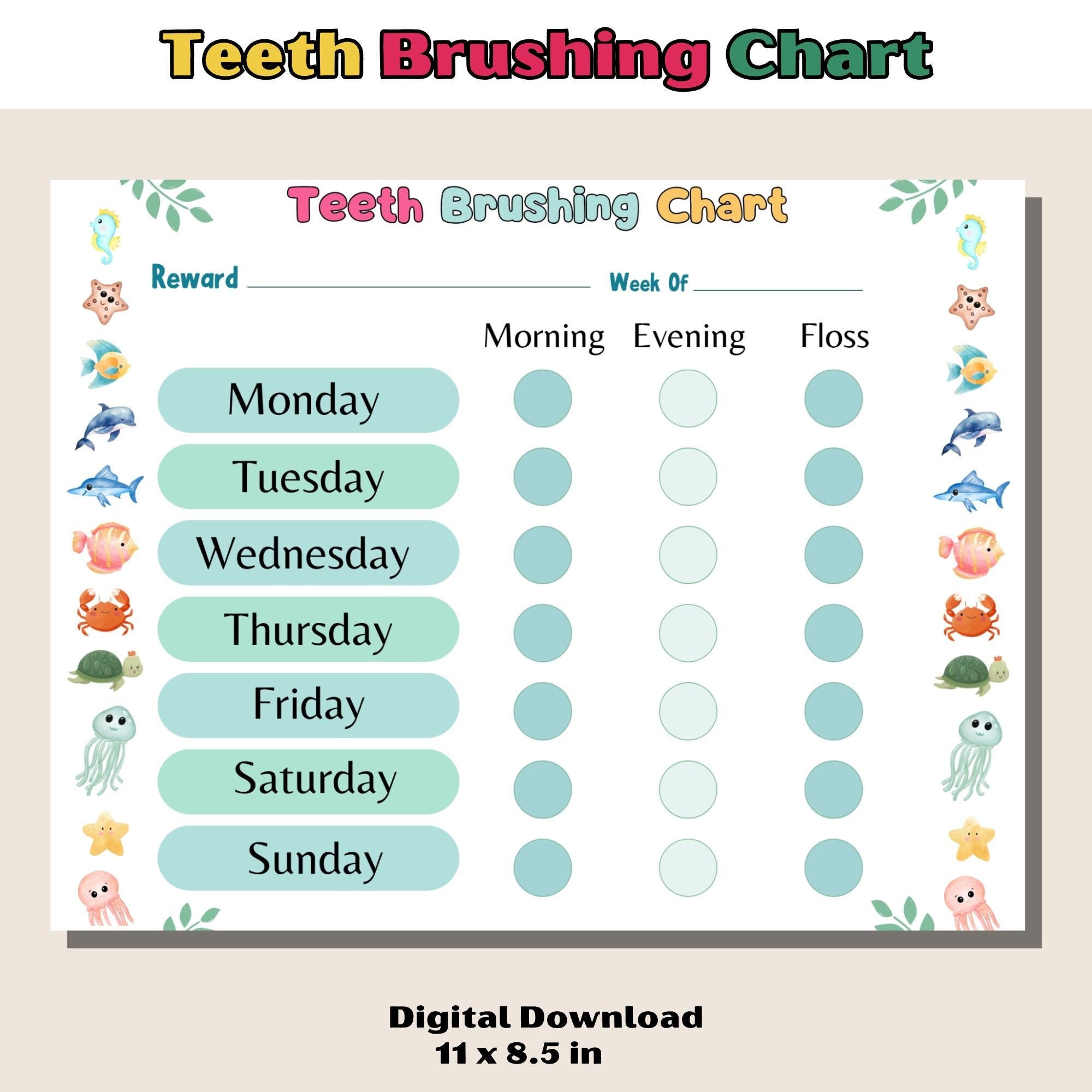 Printable Teeth Brushing Routine for Kids & Toddlers, Chore Chart Kids ...