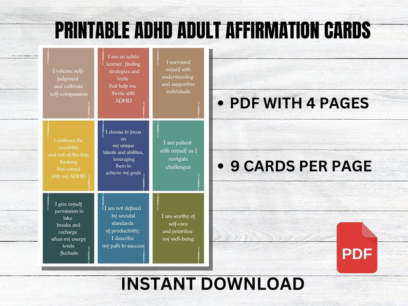 Printable Affirmation Cards Mindful Affirmation Cards for ADHD Adults ...
