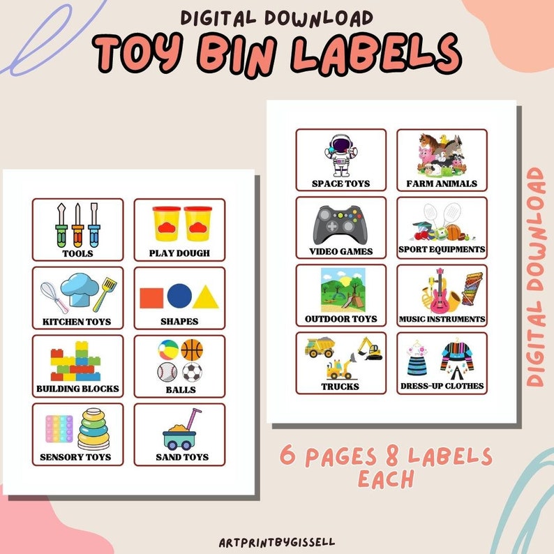 Toy Storage Bin and Organization Labels Printable Kid's Toys and Book ...