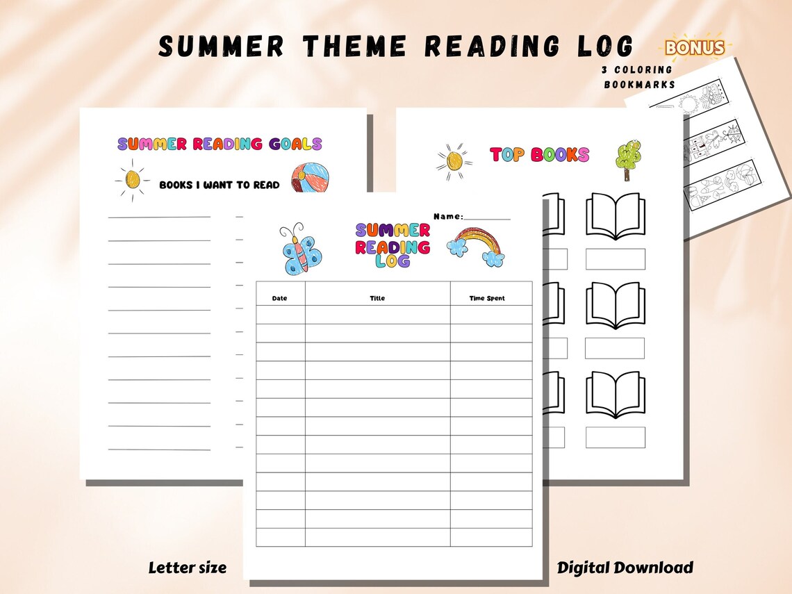 Summer Reading List Teens, Kids Reading Log Coloring Bookmarks Children ...