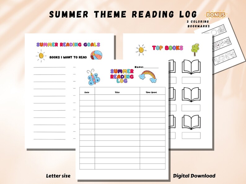 Summer Reading List Teens, Kids Reading Log Coloring Bookmarks Children ...