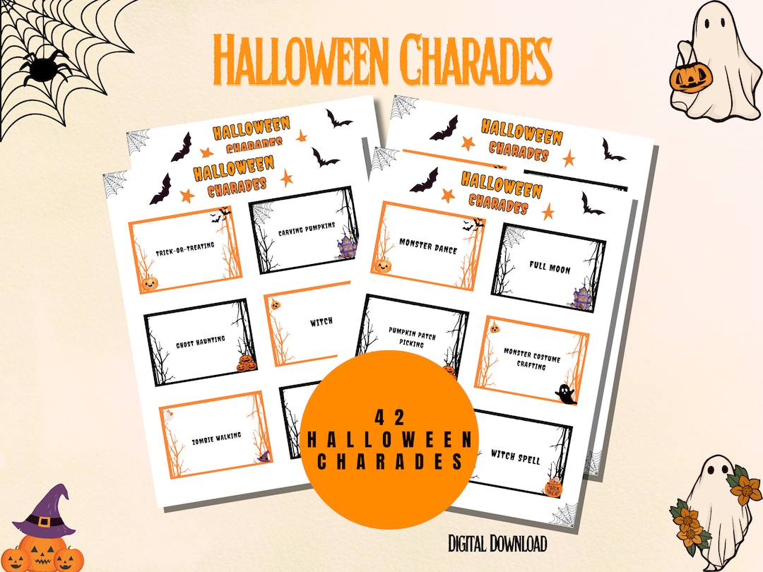 Halloween Charades Card Set, Fun Party Game for Kids & Adults, Family ...