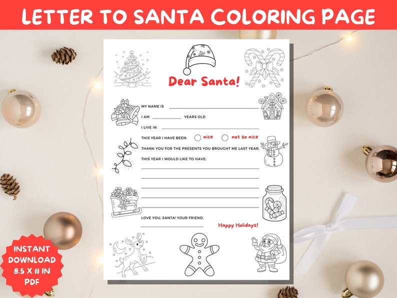 Dear Santa Letter Coloring Page Christmas Wish List Christmas Kids ...