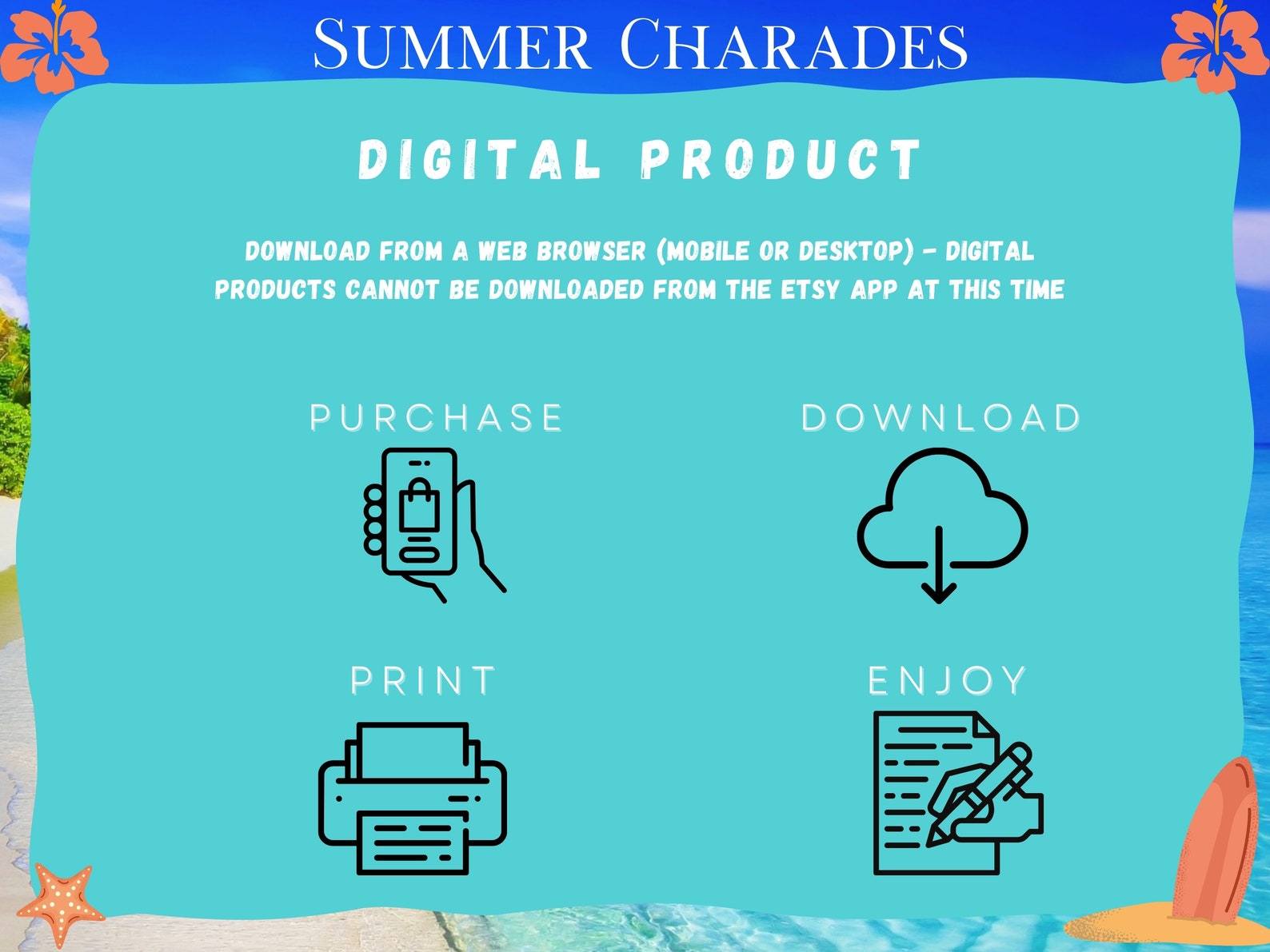 Summer Charades Printable Game for Kids and Adults Indoor Family Fun ...