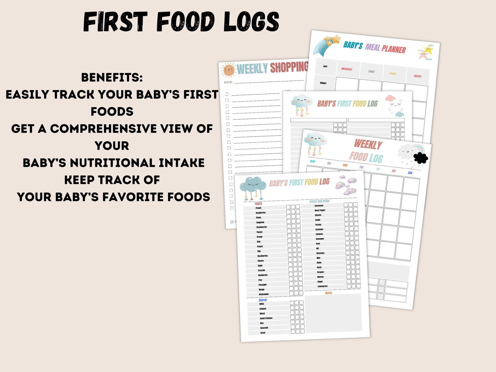 Baby First Food Planner Checklist Baby Food Diary Tracker - Etsy