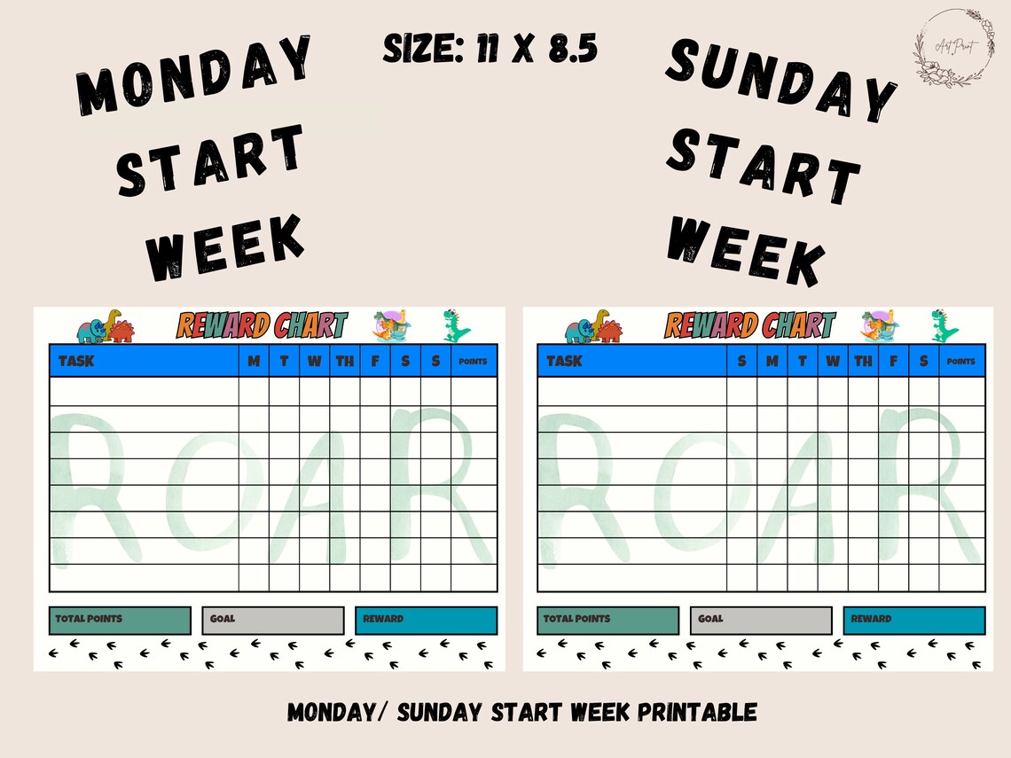 Printable Dinosaur Reward Chart for Kids Behavior Chart Kid's Positive ...