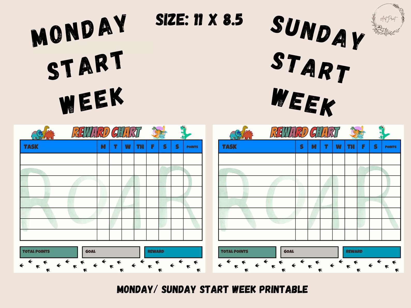 Printable Dinosaur Reward Chart for Kids Behavior Chart Kid's Positive ...