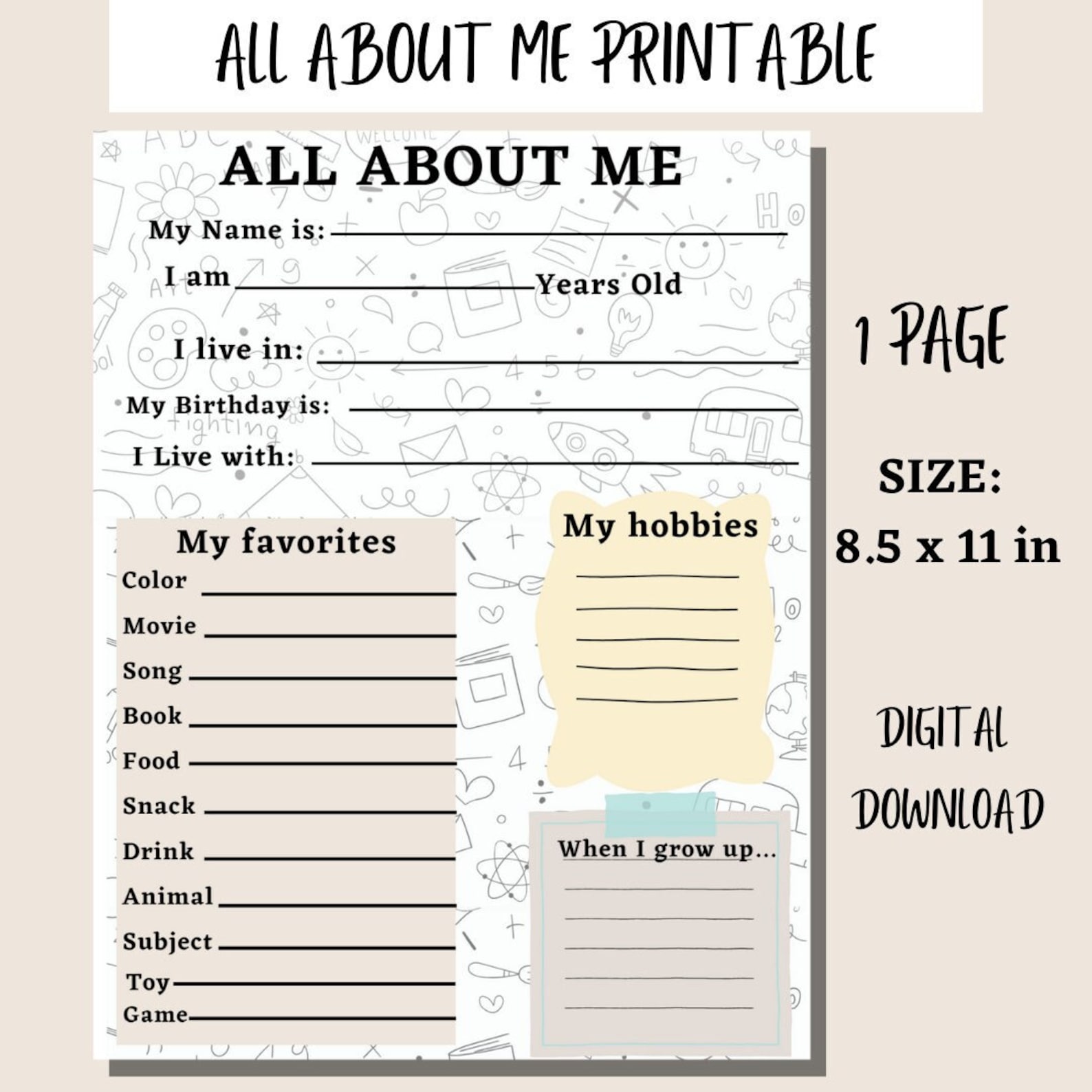 Back To School All About Me Student Worksheet First Day Of School About back-to-school-all-about-me-student-worksheet-first-day-of-school-about