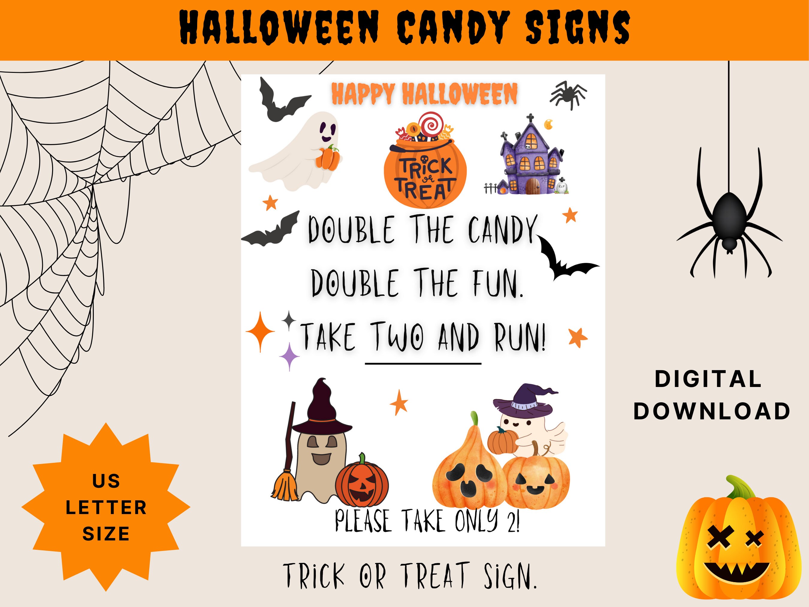 Halloween Candy Sign Trick or Treat Sign Halloween Porch Sign Please Take Two Sign Out of Candy ...