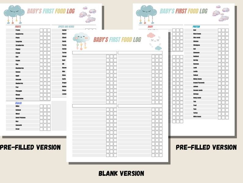 Baby First Food Planner Checklist Baby Food Diary Tracker Printable ...