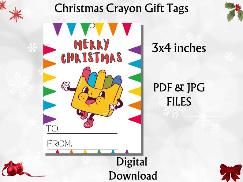 Christmas Crayons Gift Tag Holiday Class Gift From Teacher to Students ...