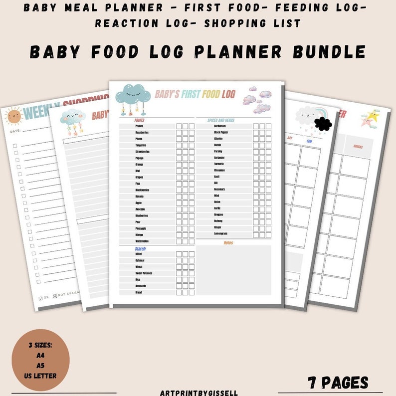 Baby First Food Planner Checklist Baby Food Diary Tracker Printable ...