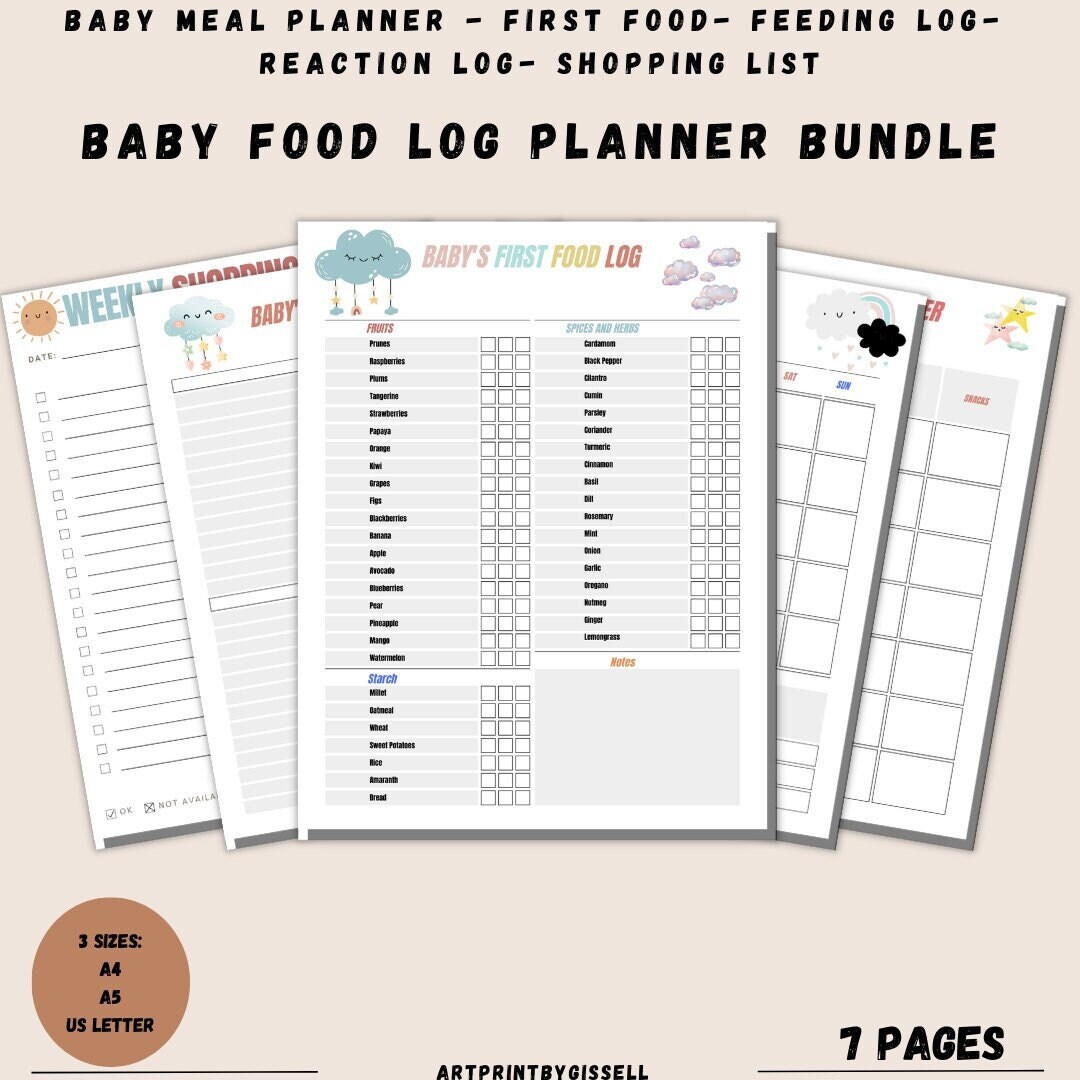 Baby First Food Planner Checklist Baby Food Diary Tracker Printable ...